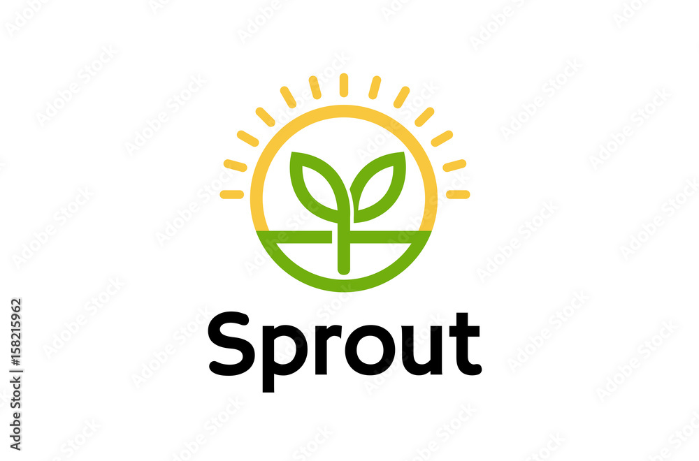 Sprout Sun Logo Design Illustration Stock Vector | Adobe Stock
