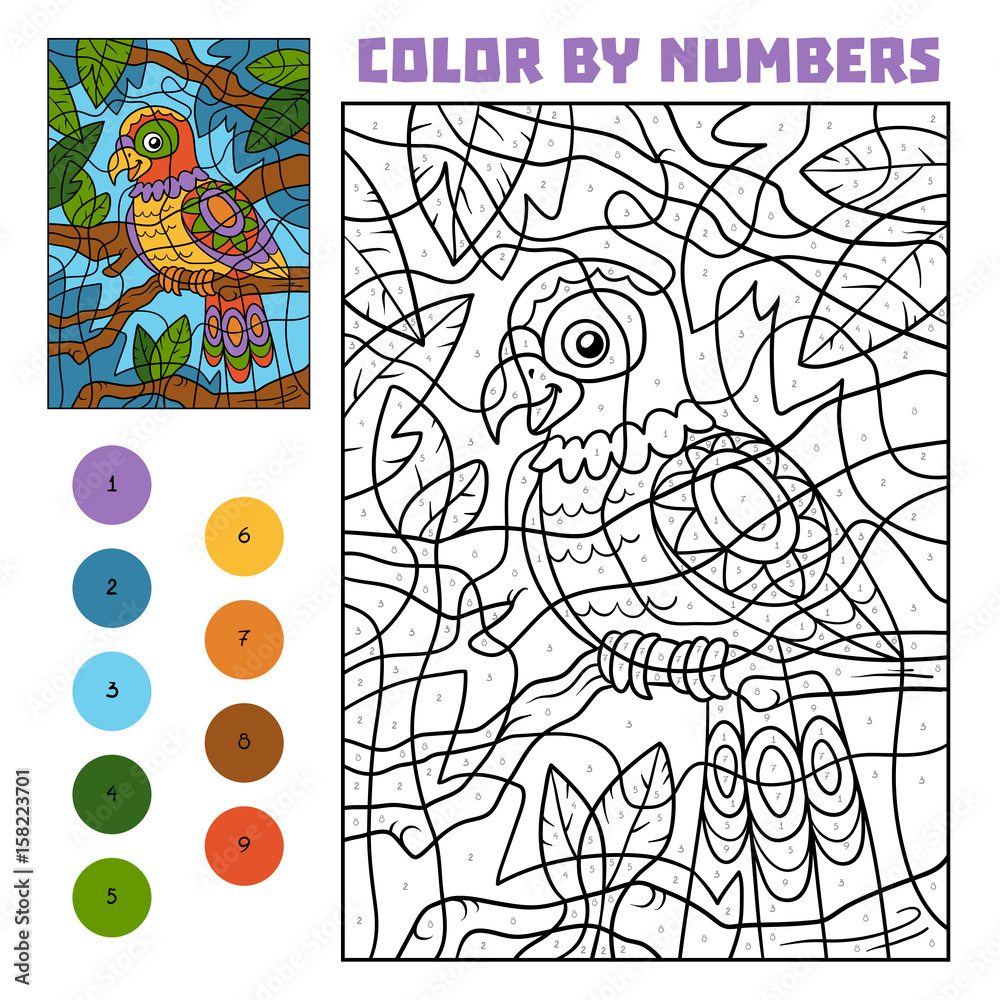 Color by number for children, Parrot Stock Vector | Adobe Stock