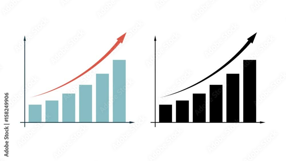 Animated flat growth chart with an arrow. Color and black and white ...