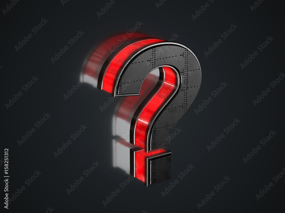 Futuristic question mark symbol black metallic extruded sign with red ...