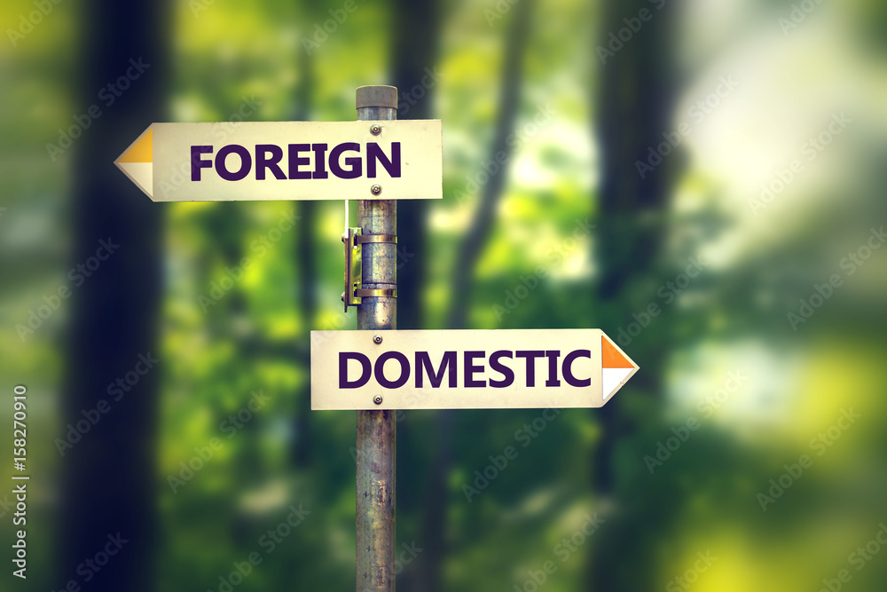 Signpost with arrows pointing in opposite directions Foreign and ...