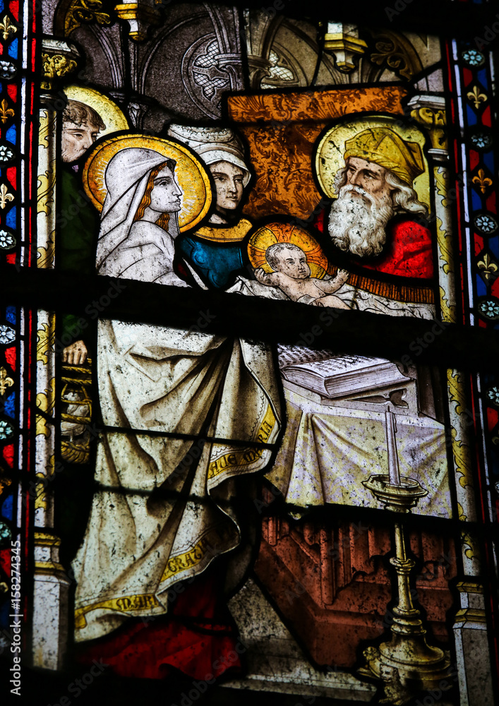 Stained Glass - The Presentation of Jesus at the Temple Stock Photo ...