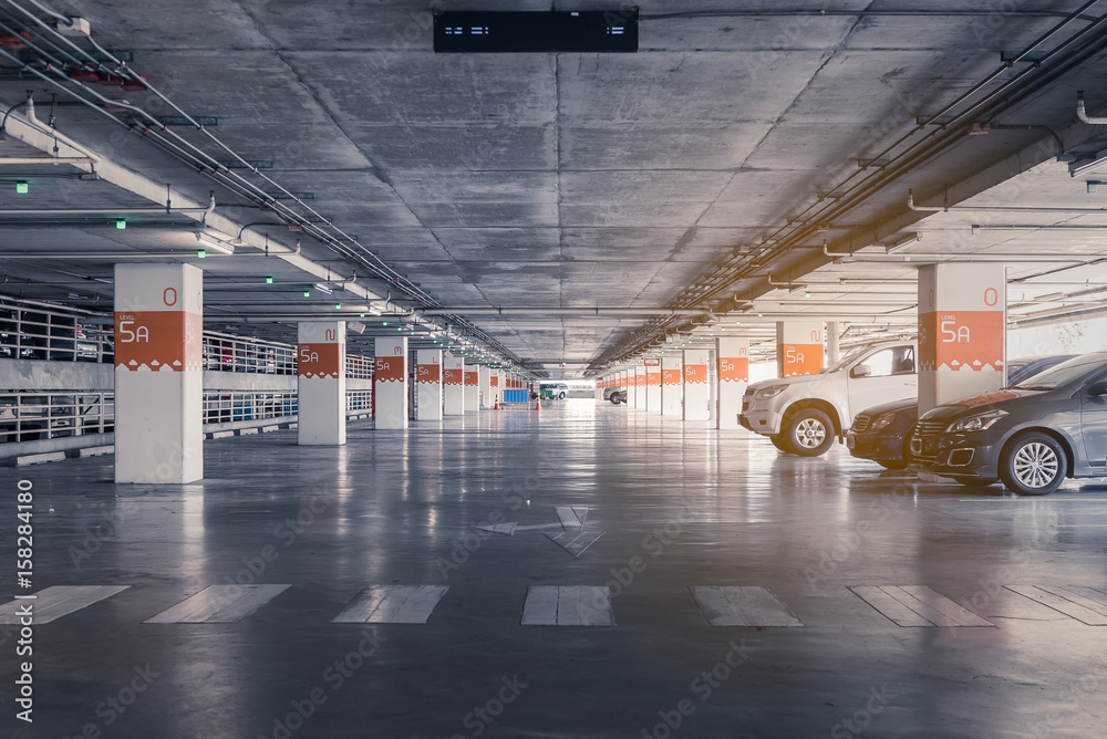 interior of parking garage with car and vacant parking lot Stock Photo ...