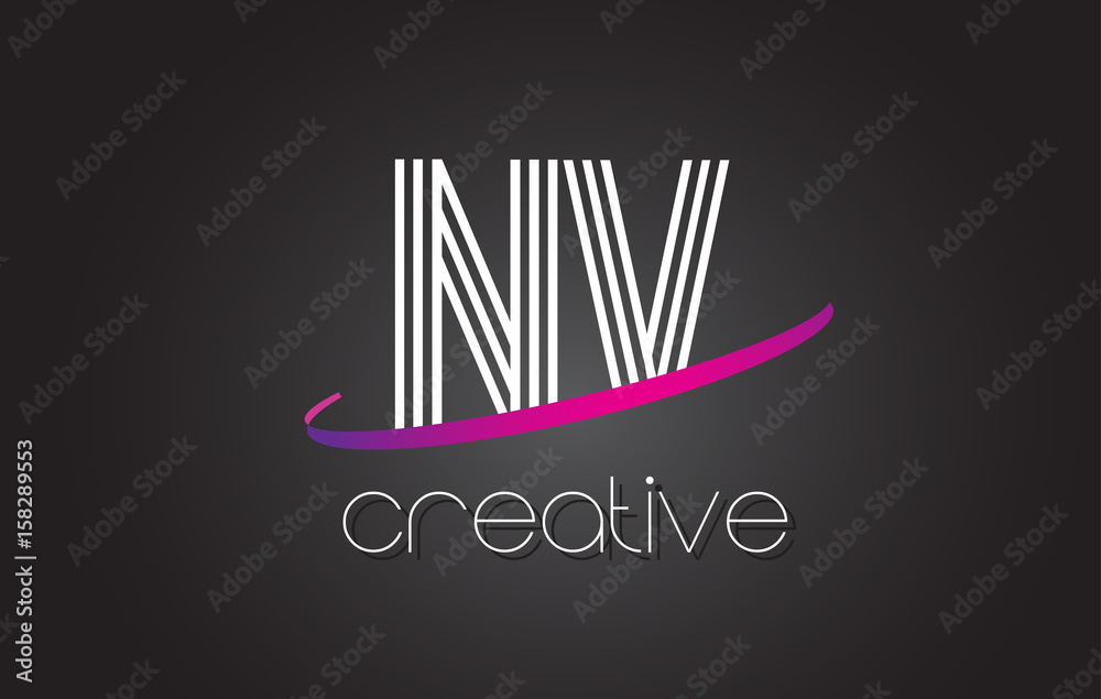 NV N V Letter Logo with Lines Design And Purple Swoosh. Stock Vector ...