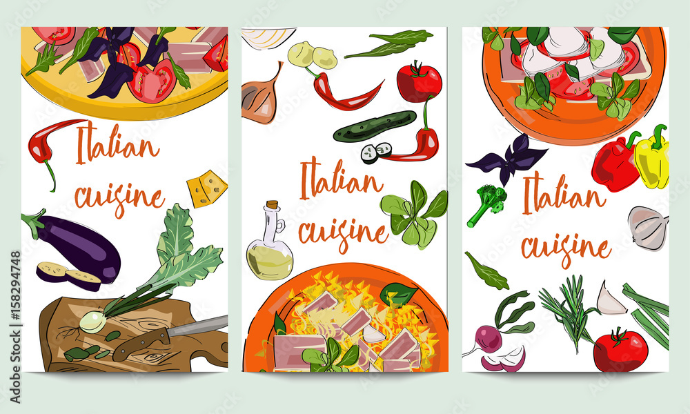 Vertical vector banners of hand drawn food and dishes. Italian cuisine ...