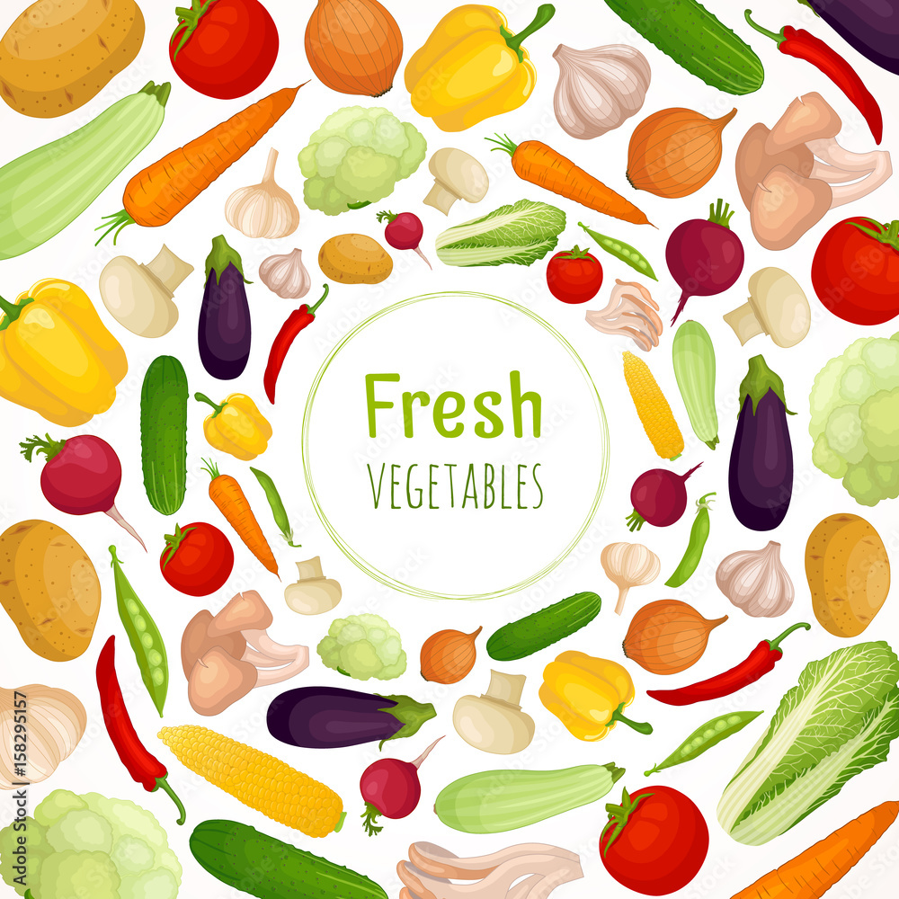 Vector frame of vegetables. Round border made from vegetables. Vector ...