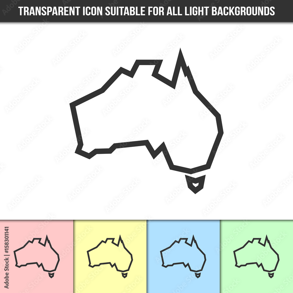 Simple outline transparent Australia continent shape icon on different ...
