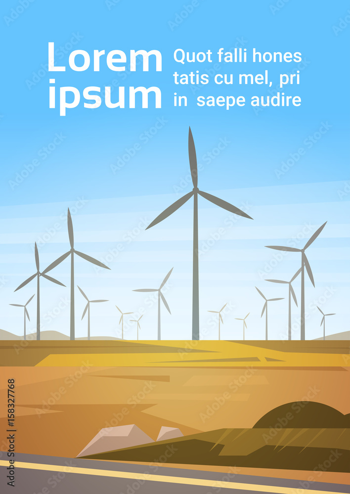 Wind Turbine Energy Renewable Station Nature Background Flat Vector ...