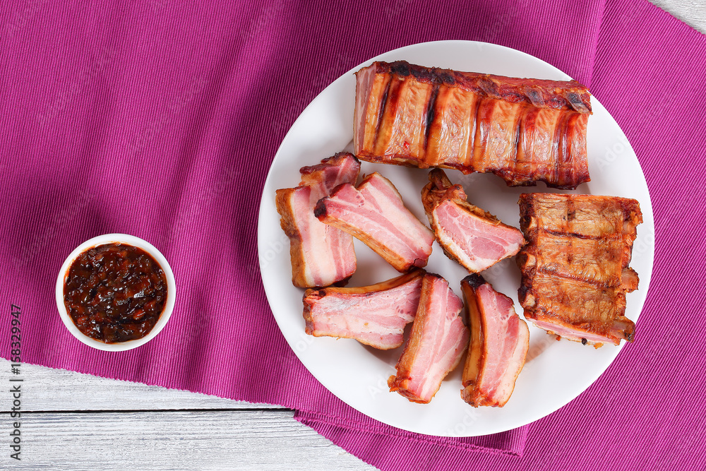 Delicious Smoked slab of Pork Ribs Stock Photo | Adobe Stock