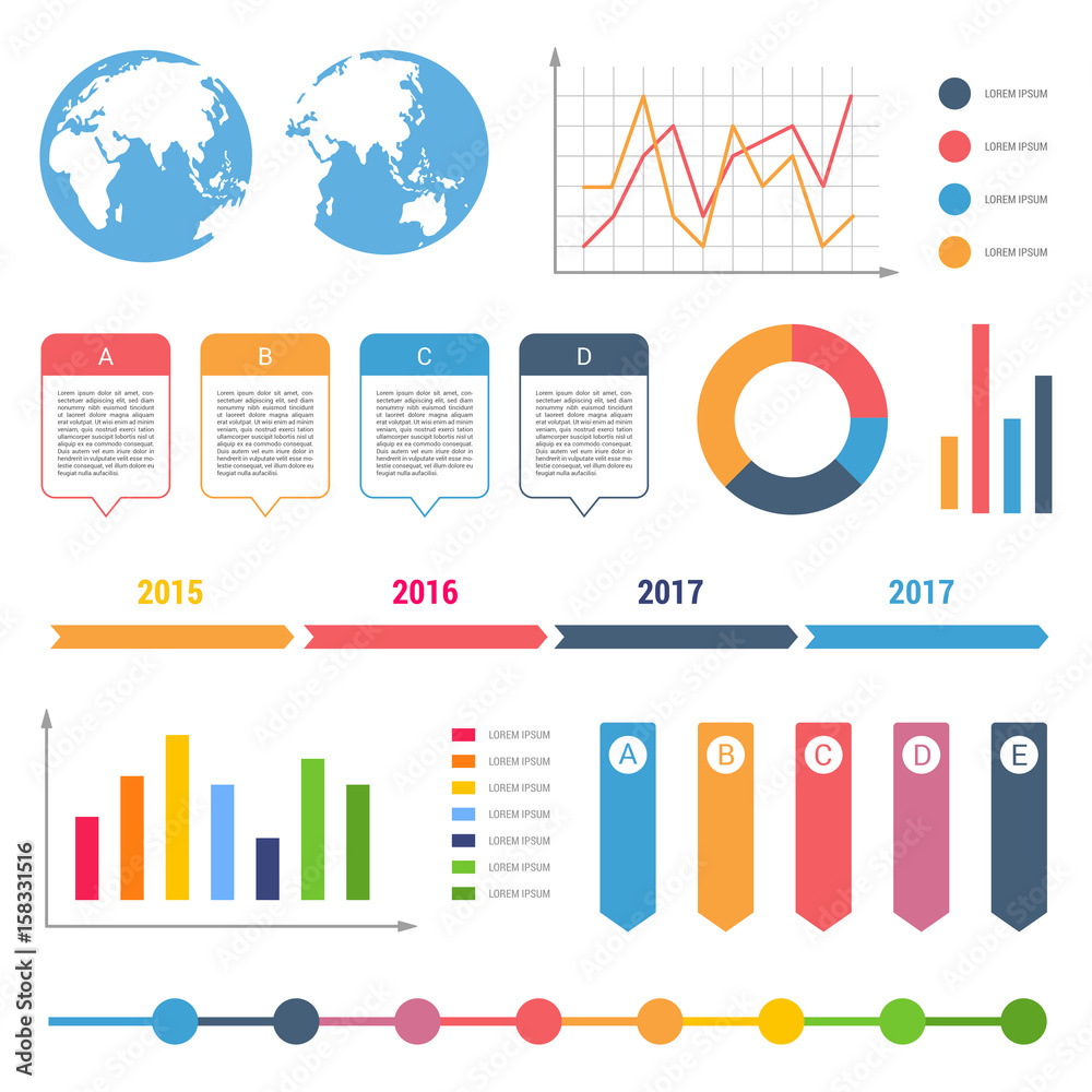 Infographic workflow diagrams timeline steps chart table text box ...