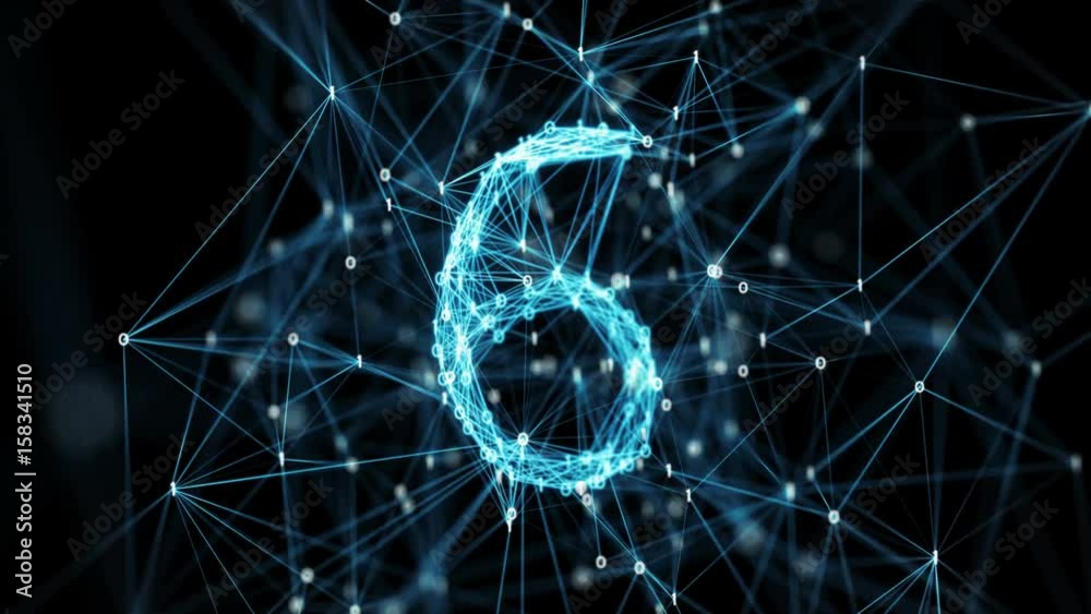 Abstract Digital Binary Nodes And Connection Paths Form A Countdown The Numbers Are Transformed 8347