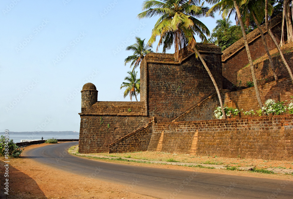 Mandovi River side of Portuguese era Reis Magos Fort in Goa, India ...