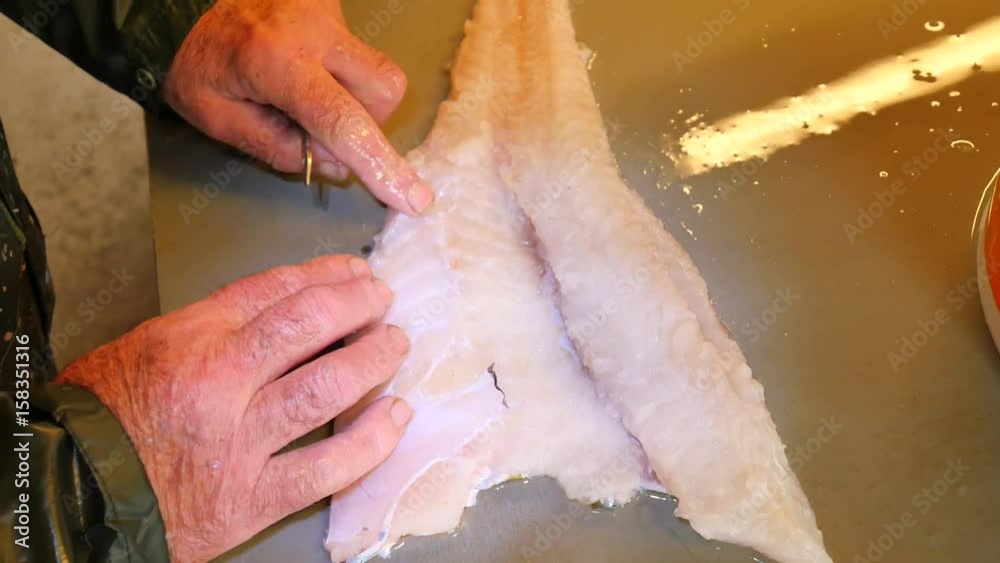 Checking the quality of the raw fish meat in the market with detail of ...