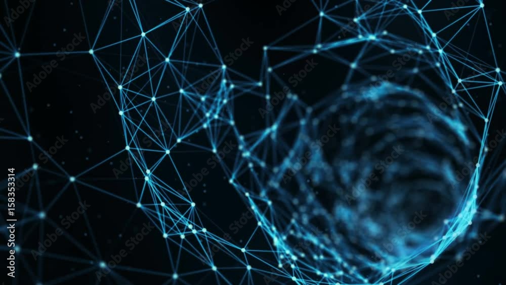 Vidéo Stock A Flying Through Digital Plexus Tunnel, made of digital nodes and connection paths ...