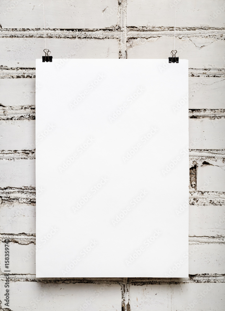 Blank wall calendar with spring on white brick wall background ...