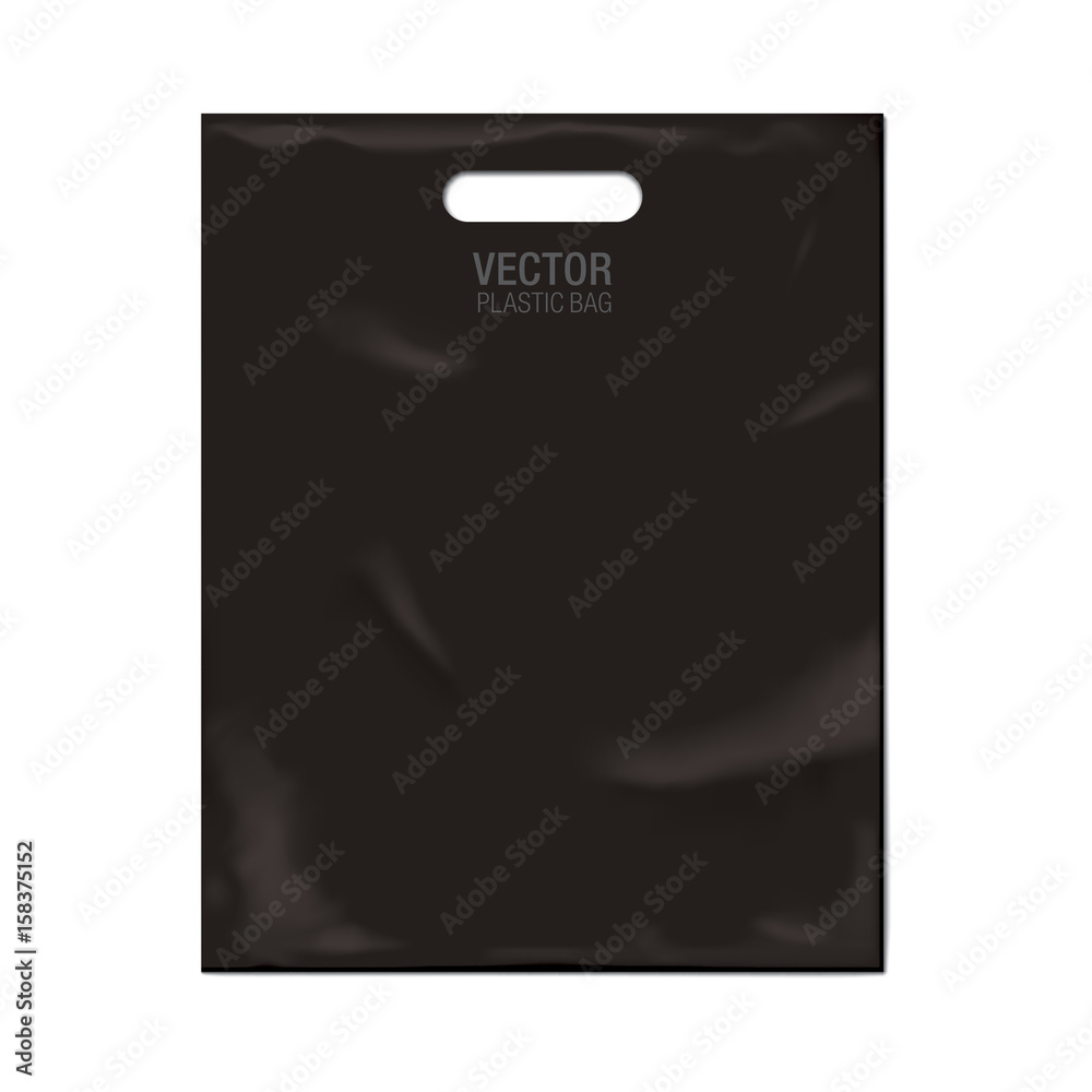 Vector plastic bag template isolated on background. Black plastic bag ...