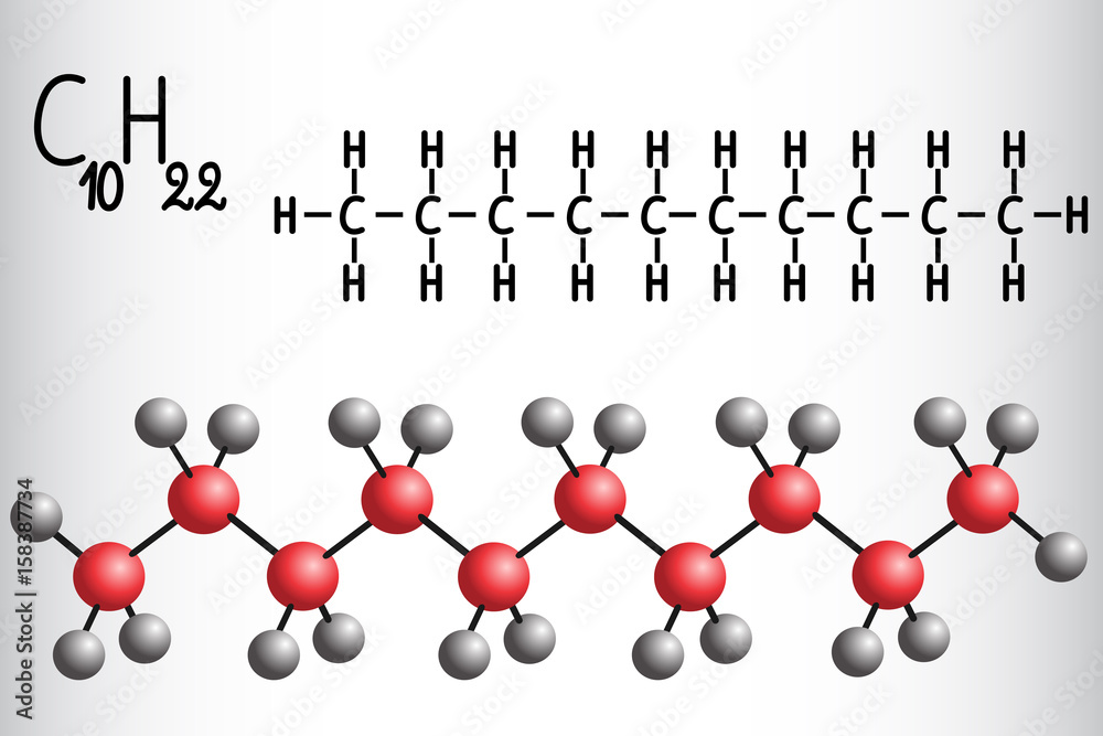 Chemical formula and molecule model of Decane C10H22 Stock ベクター | Adobe ...