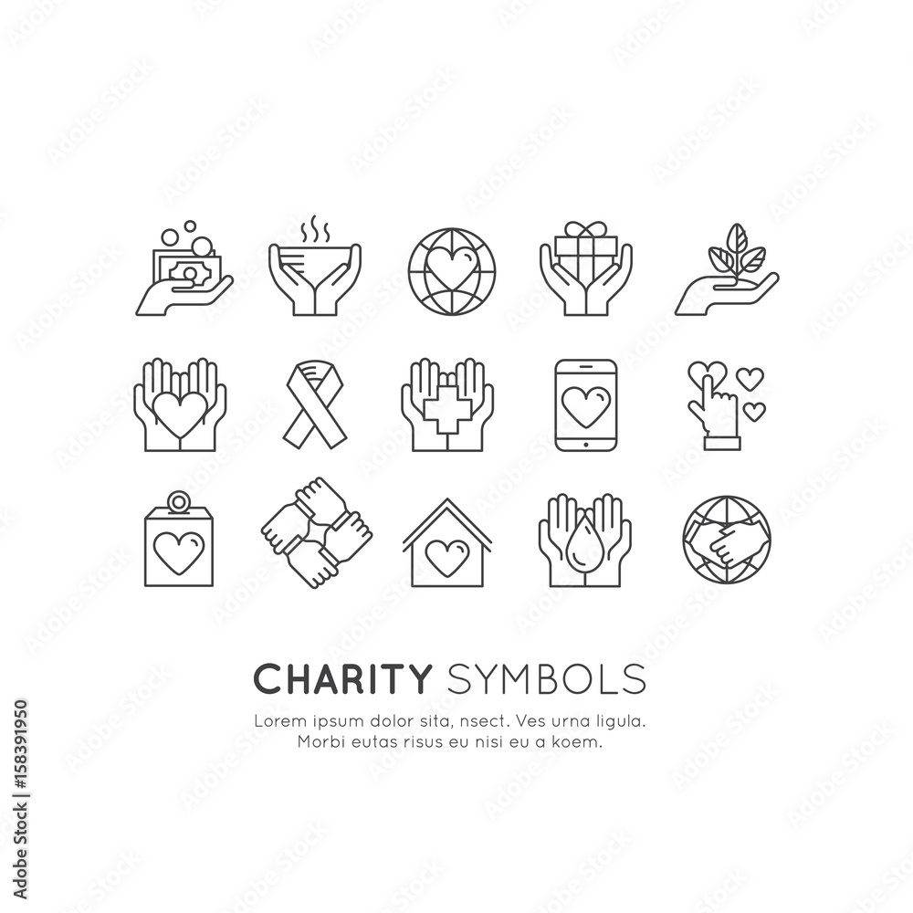 Vector Icon Style Illustration Set of Graphic Elements for Nonprofit ...