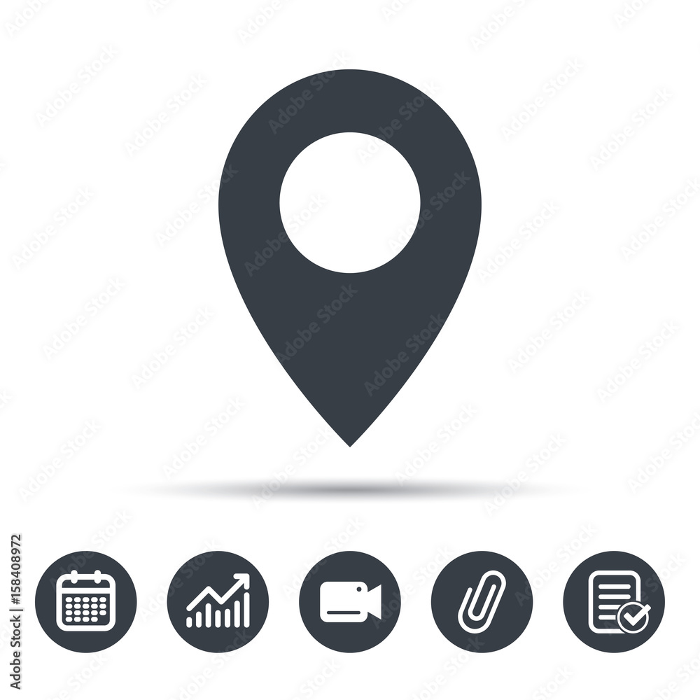Location icon. Map pointer symbol. Calendar, chart and checklist signs ...