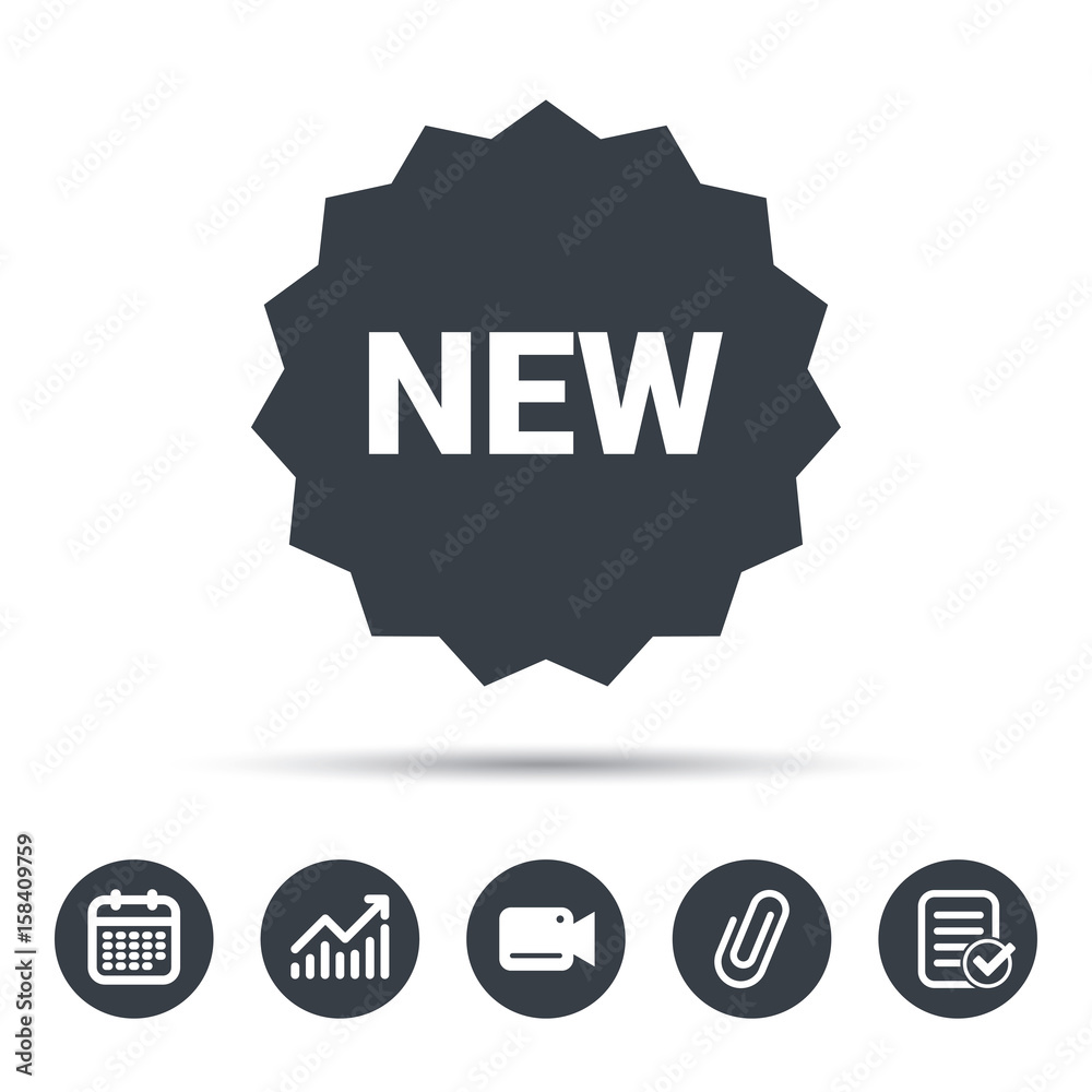 New icon. Special offer star symbol. Calendar, chart and checklist ...