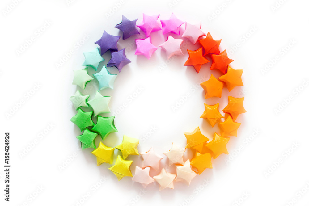 Colorful folded paper star or origami lucky star to use as frame. Stock ...