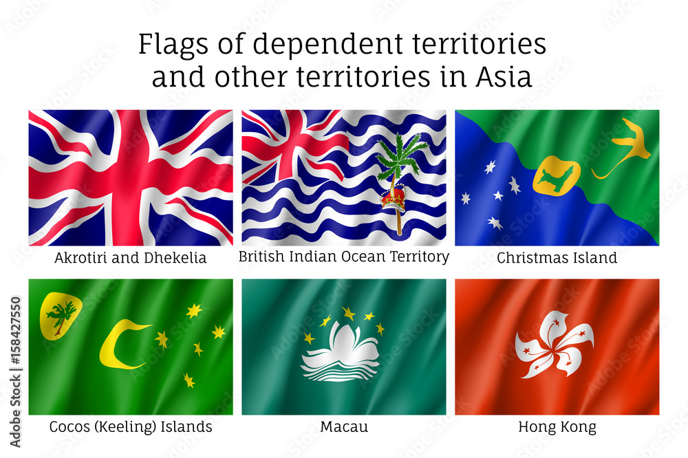 Vetor de Set of waving flags of dependent territories in Asia: Akrotiri ...