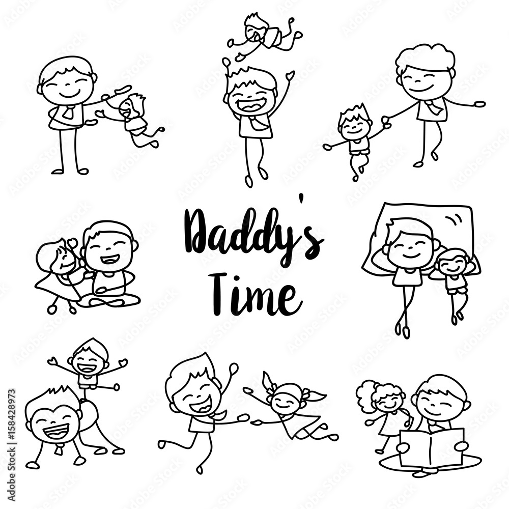 Hand drawing cartoon concept Happy Fathers Day. Stock Vector | Adobe Stock