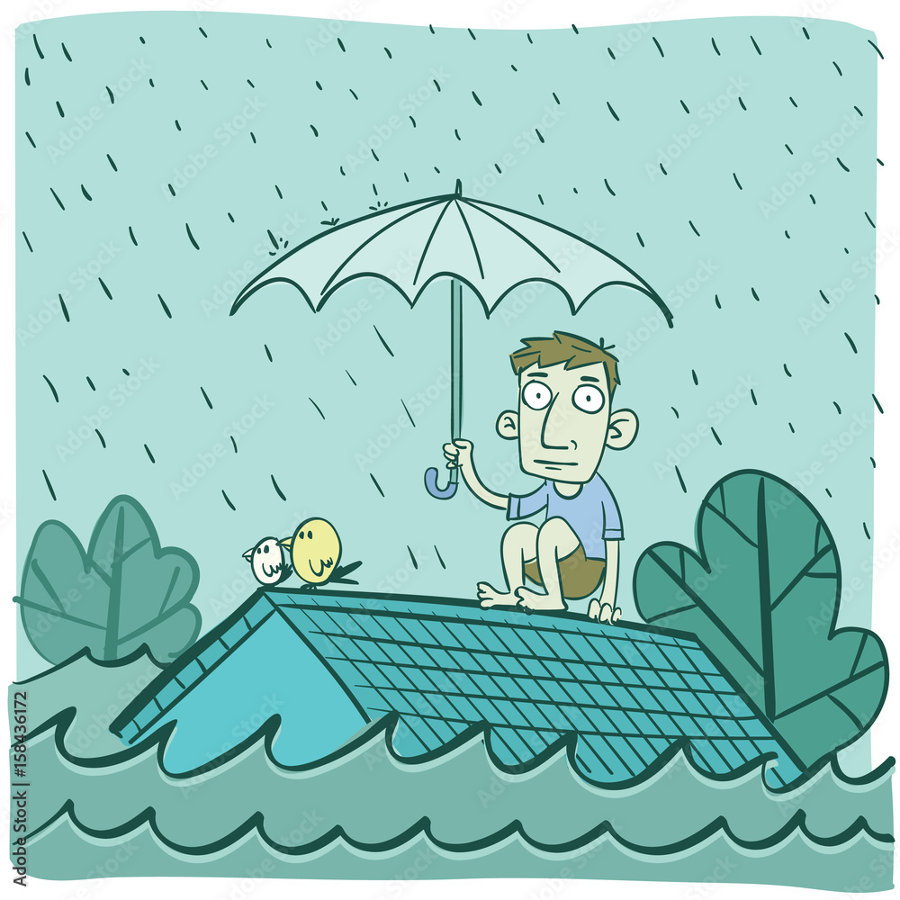 cartoon illustration of heavy flood. Stock Vector | Adobe Stock