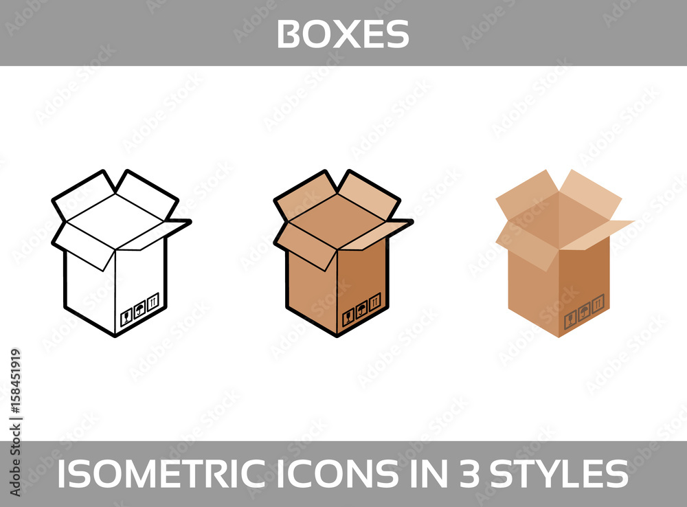 Simple Set of Isometric packaging boxes Vector 3D Icons. Color ...