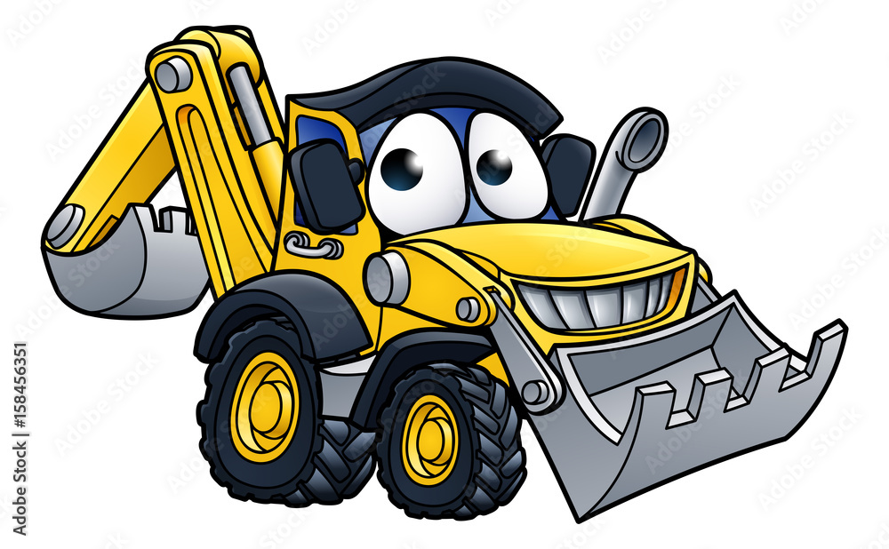 Cartoon Digger Bulldozer Character Stock Vector | Adobe Stock
