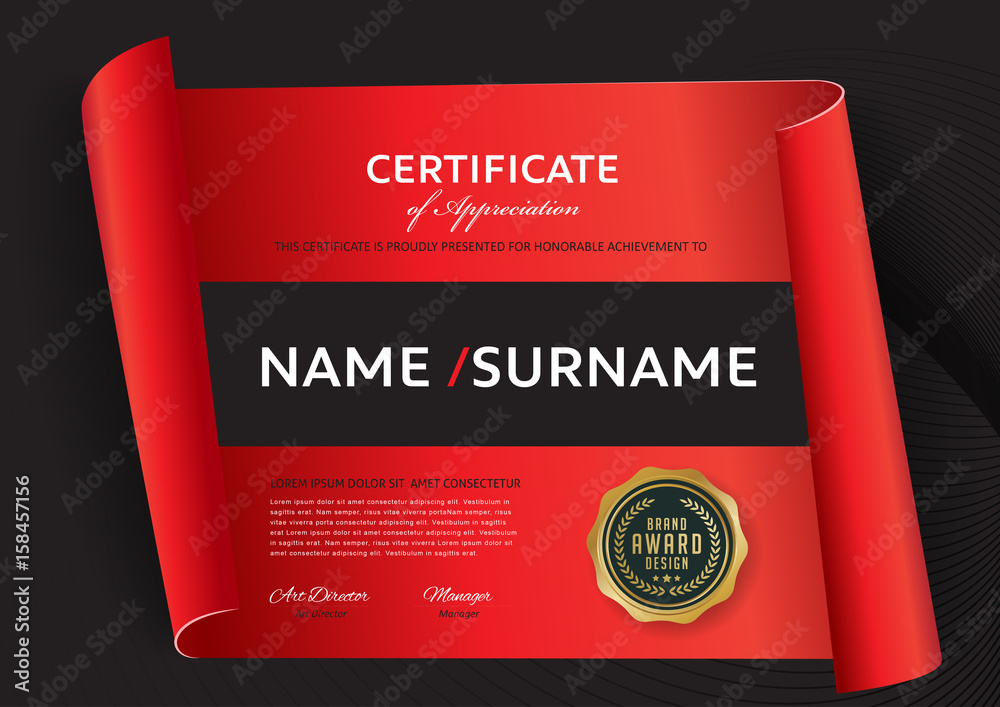 certificate template with red ribbon decoration,diploma,Vector ...