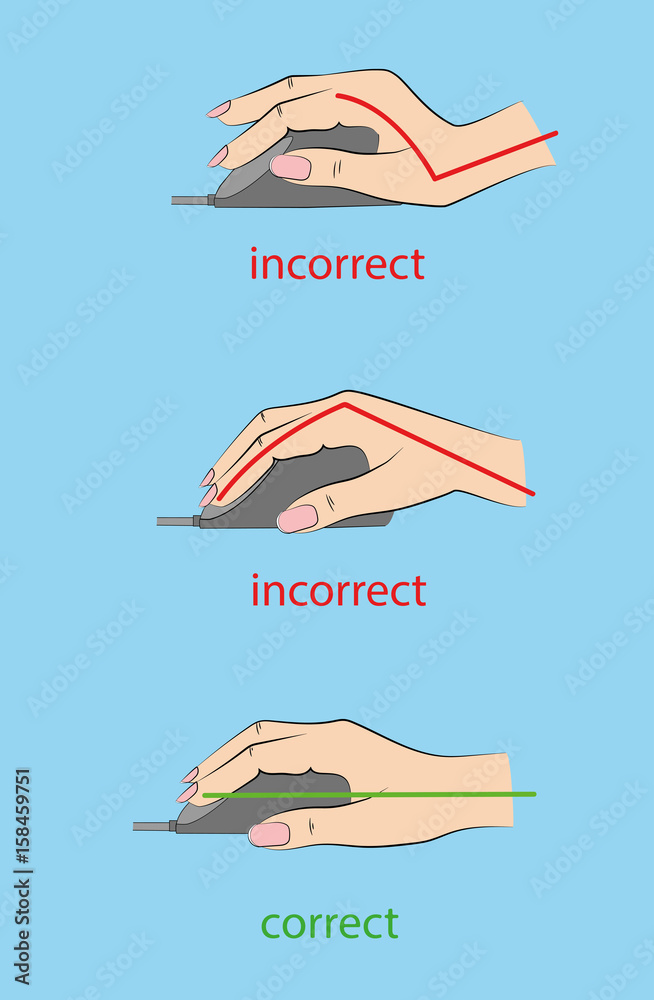 correct and incorrect to hold a computer mouse. vector illustration ...