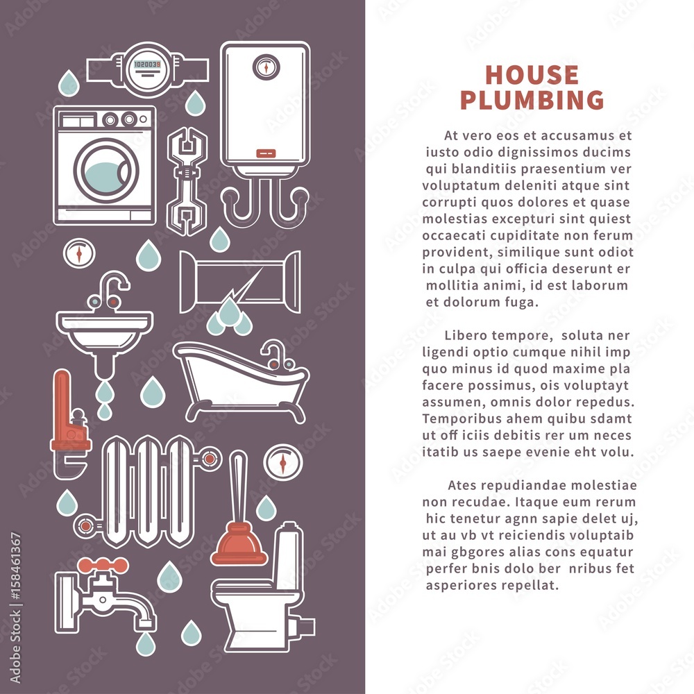 House plumbing vector poster or infographics template for bathroom and ...
