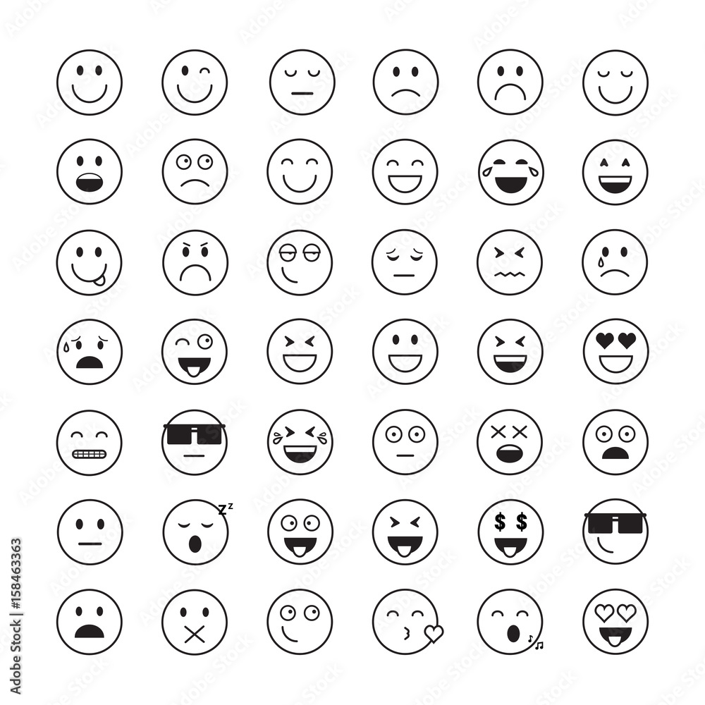 Smiling Cartoon Face Positive People Emotion Icon Set Vector ...