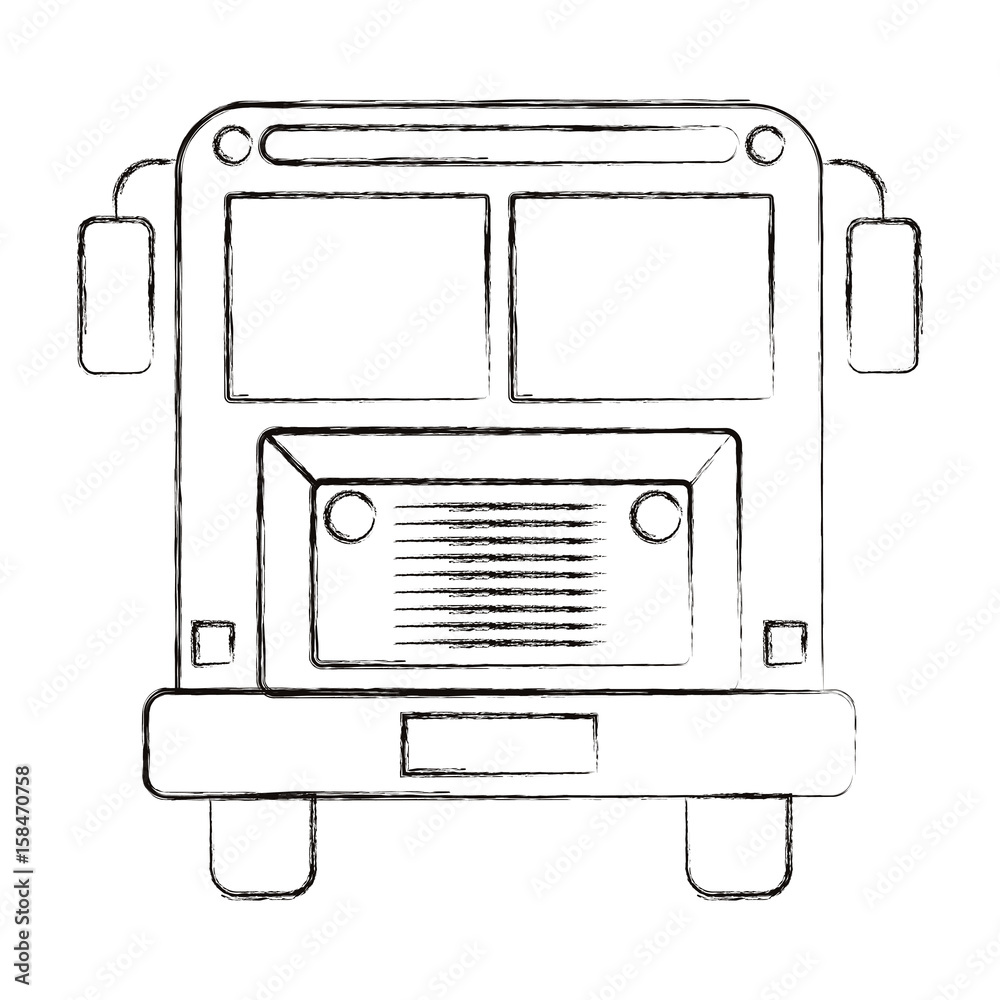sketch blurred silhouette image front view school bus with wheels ...