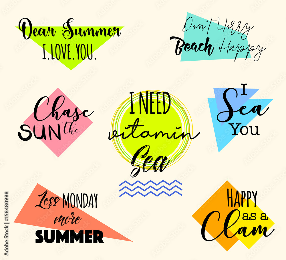 Set of funny summer quotes, badges, logo. Colorful summer badge concept ...