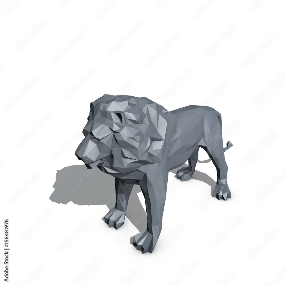 Polygonal lion. Isolated on white background. 3D rendering illustration ...