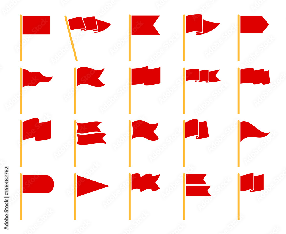 Red flags on yellow staves icons Stock Vector | Adobe Stock