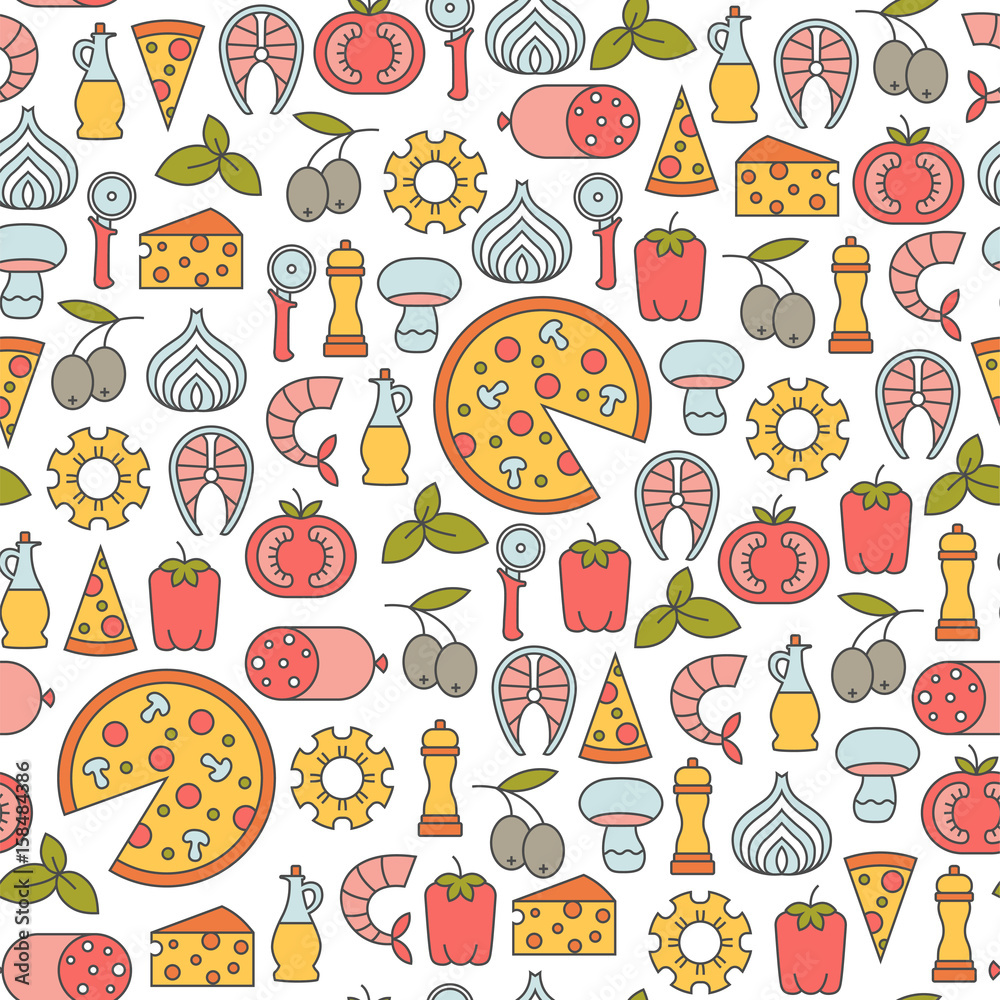seamless pattern with pizza design elements Stock Vector | Adobe Stock
