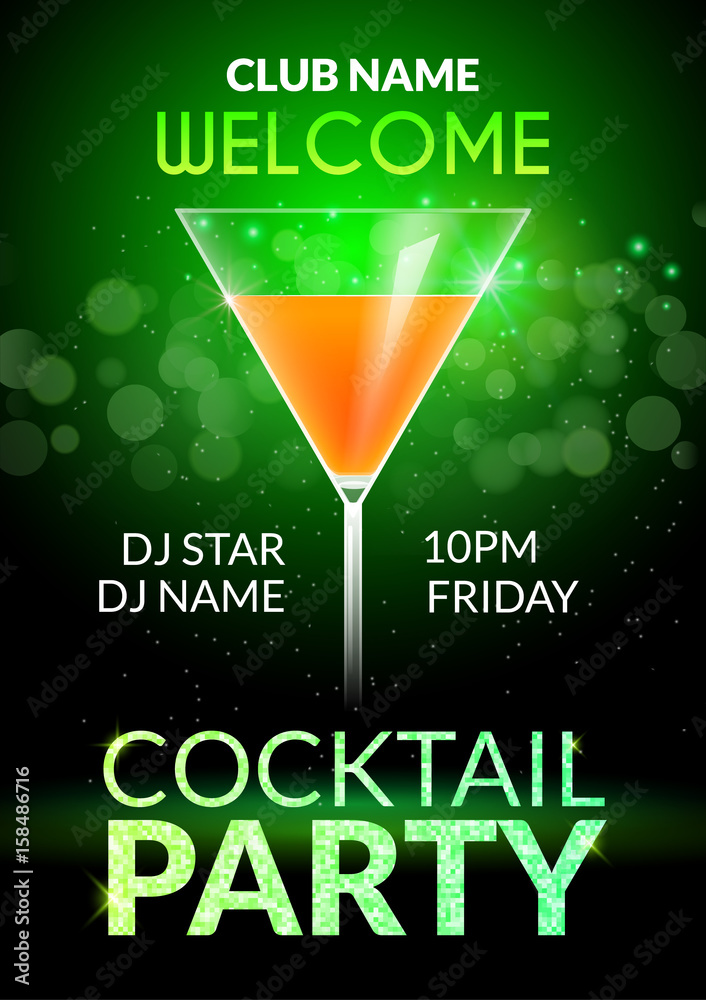 Cocktail Invitation design poster. Cocktail Party drink banner card or ...
