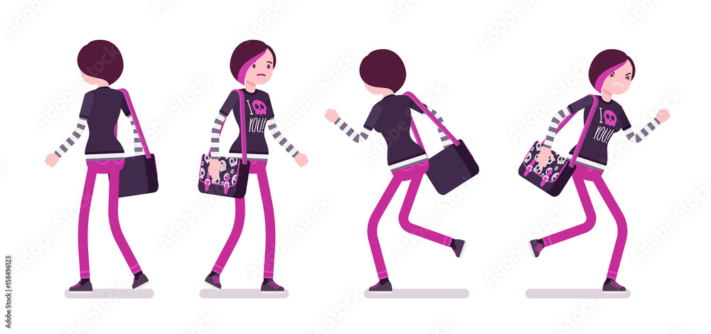 Emo girl in walking and running pose Stock-Vektorgrafik | Adobe Stock