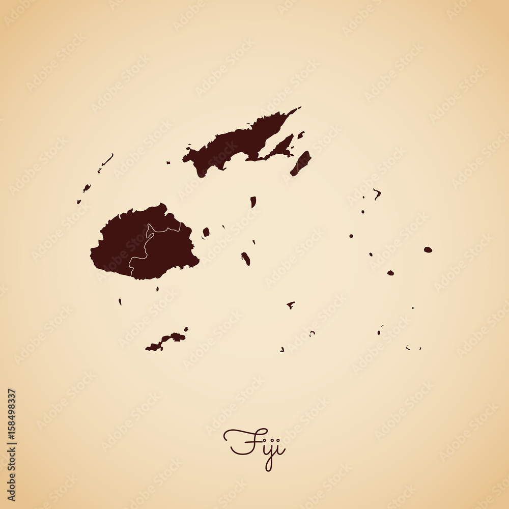 Fiji region map: retro style brown outline on old paper background ...