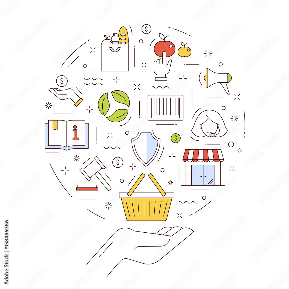 Consumer rights protection. The flat concept including symbols of ...
