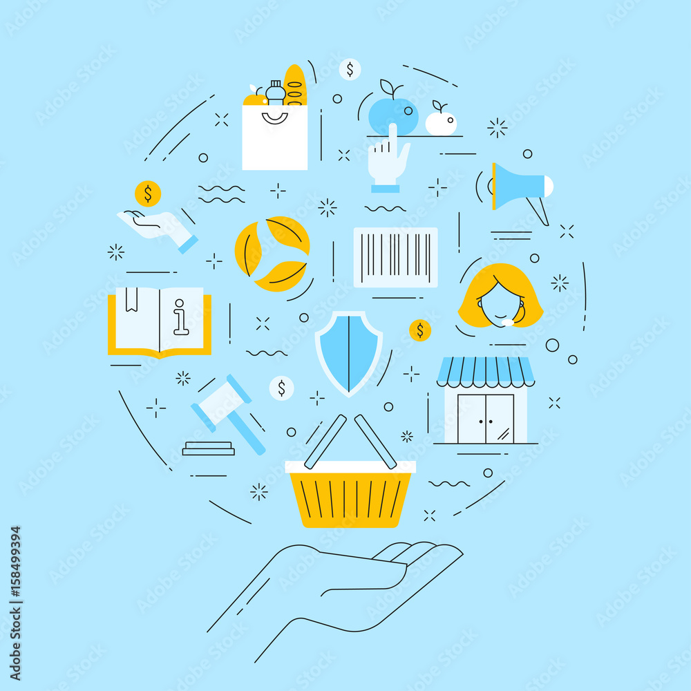 The vector concept about consumer rights protection in thin line style ...