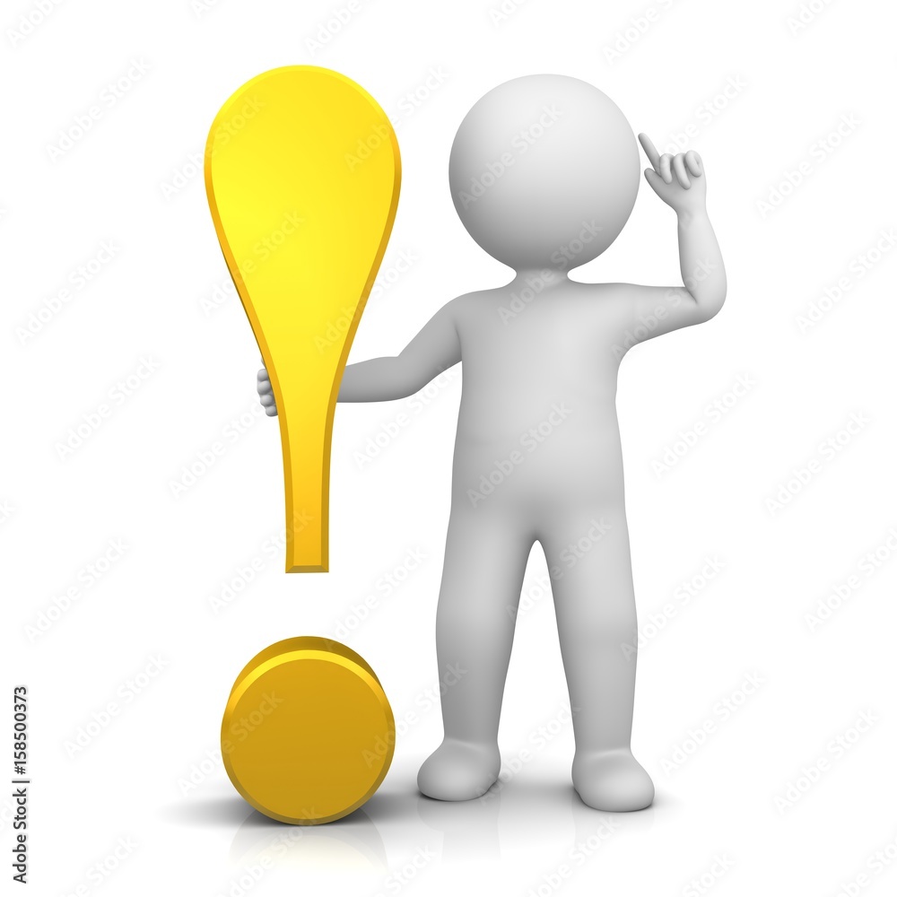 exclamation point exclamation mark yellow gold 3d with standing stick ...