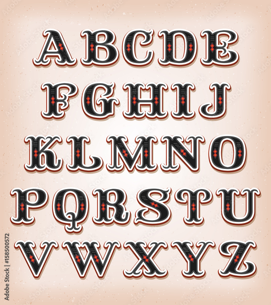 Vintage Circus And Western ABC Font Stock Vector | Adobe Stock