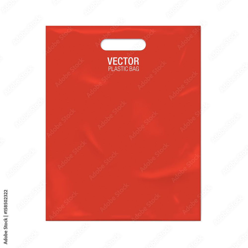 Vector plastic bag template isolated on background. Red plastic bag ...