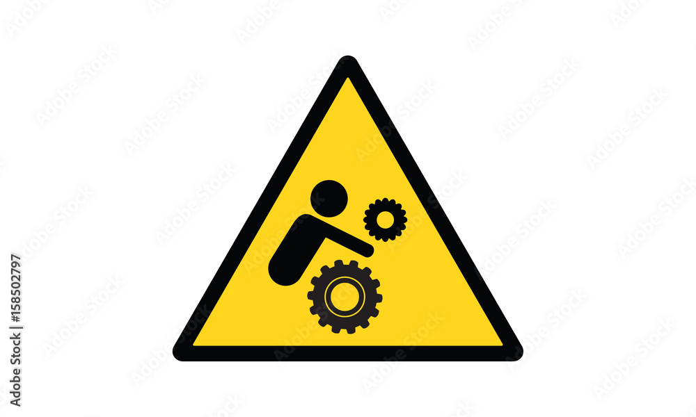 Cartello segnaletica. Attenzione ingranaggi in movimento. Signposting ...