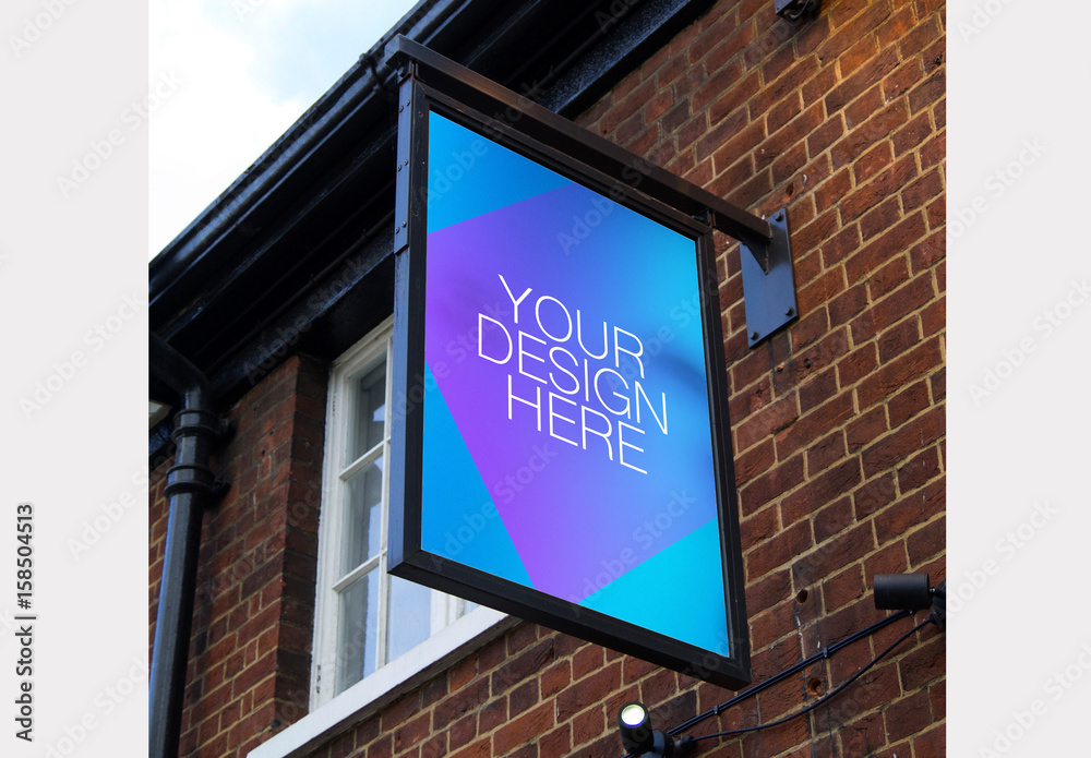 Hanging Sign on a Building Mockup 1 Stock Template | Adobe Stock