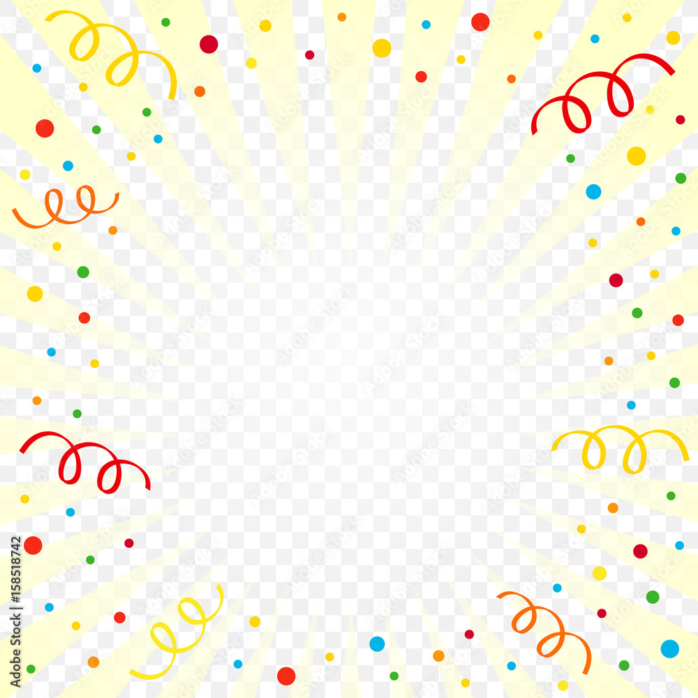 Colored confetti flash radial lines transparent background. Birthday, Wedding, New Year or ...